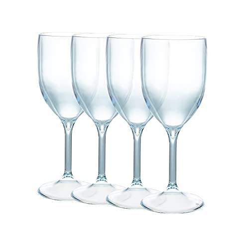 LINDEN SWEDEN - Set of 4 Wine Stem Glasses - Made in Sweden - BPA Free - SAN Acrylic Outdoor Glasses - Unbreakable and Shatterproof - Dishwasher Safe - Transparent Aqua - 8 Ounces - 7 1/4” High