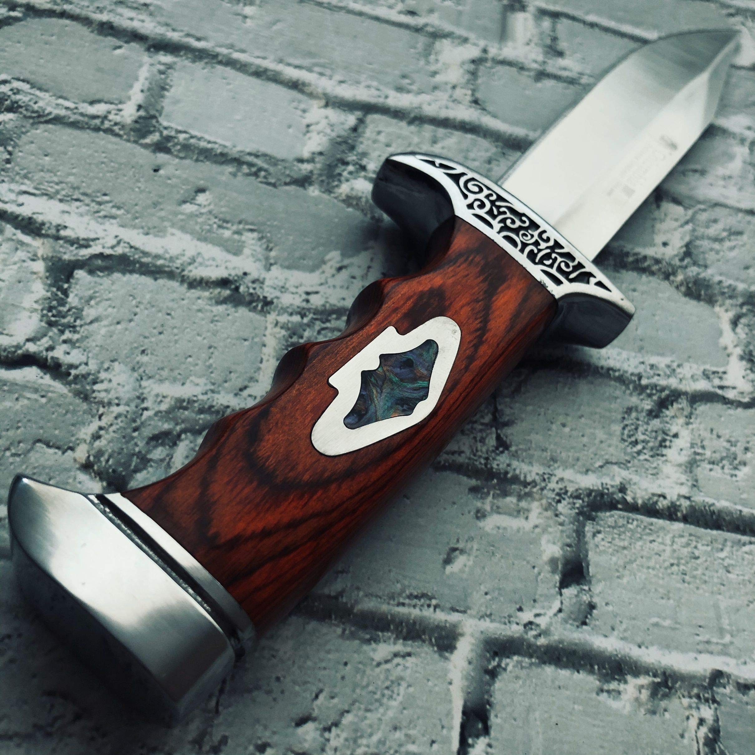JGN Trading Tactical Combat Fixed Blade Hunting Knife, Outdoor Camping Essential Dagger Wood Handle Military Knives Survival Tool,W/ Nylon Sheath