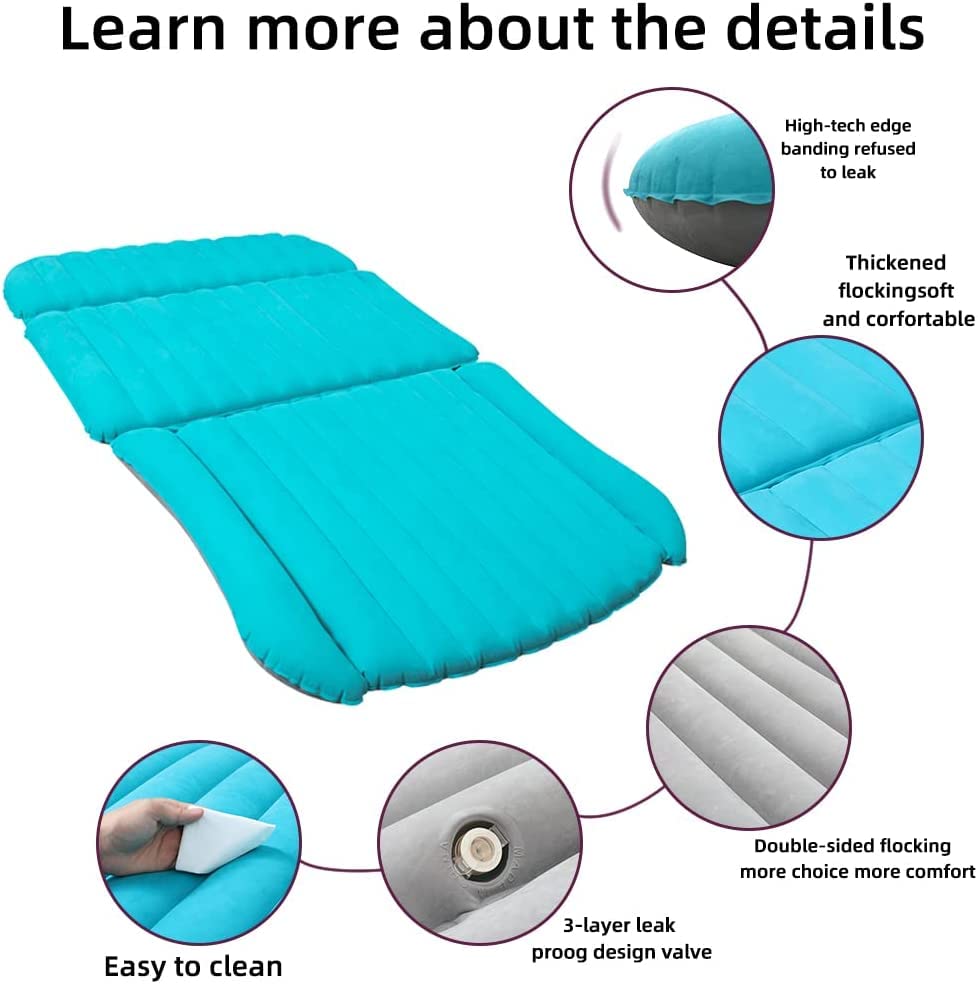 KMZ SUV Air Mattress Thickened and Double Side Flocked Travel Camping Bed for SUV Back Seat 4 Air Bags(Fruit Green and Space Gray)