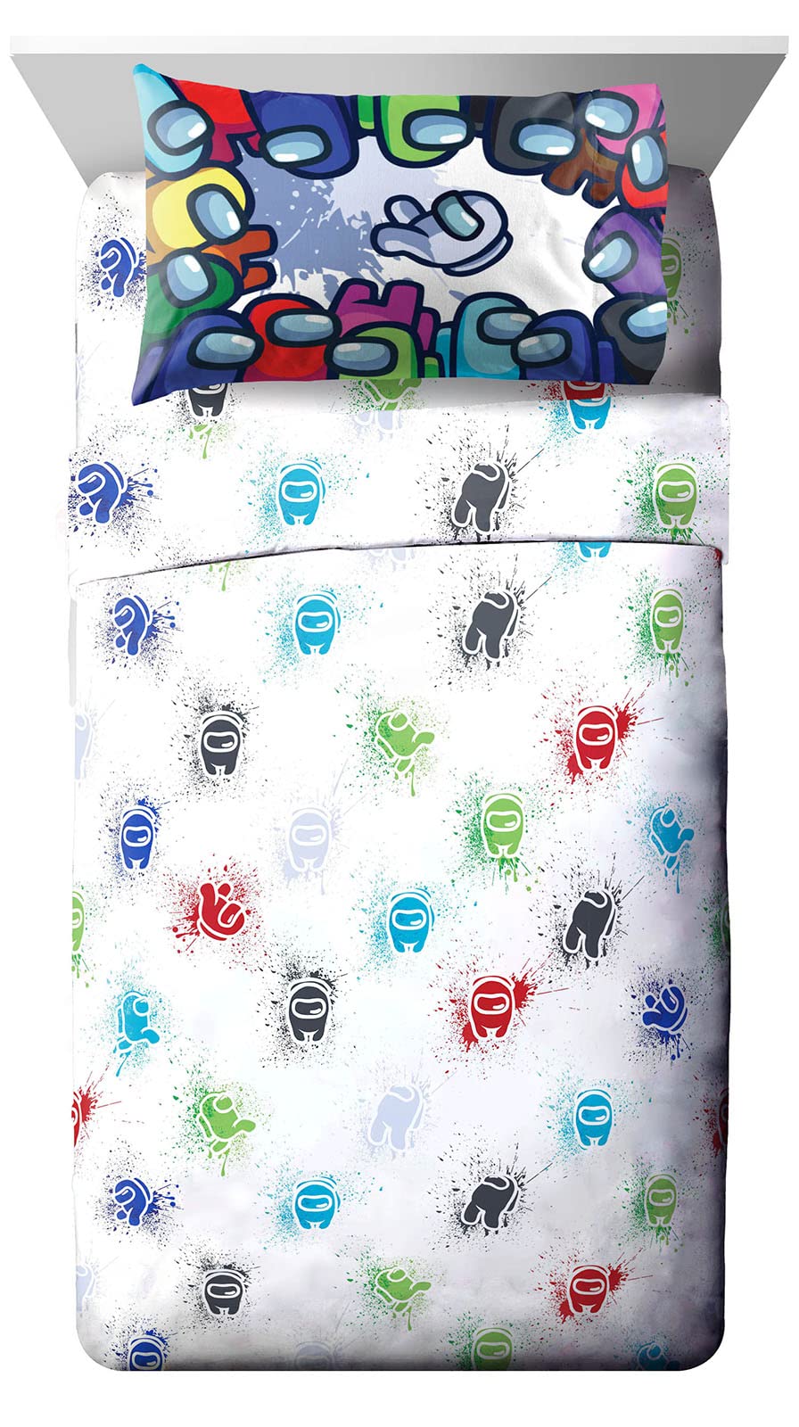 Jay Franco Among Us Space Splatter Twin Size Sheet Set - 3 Piece Set Super Soft and Cozy Kid’s Bedding - Fade Resistant Microfiber Sheets (Official Among Us Product)