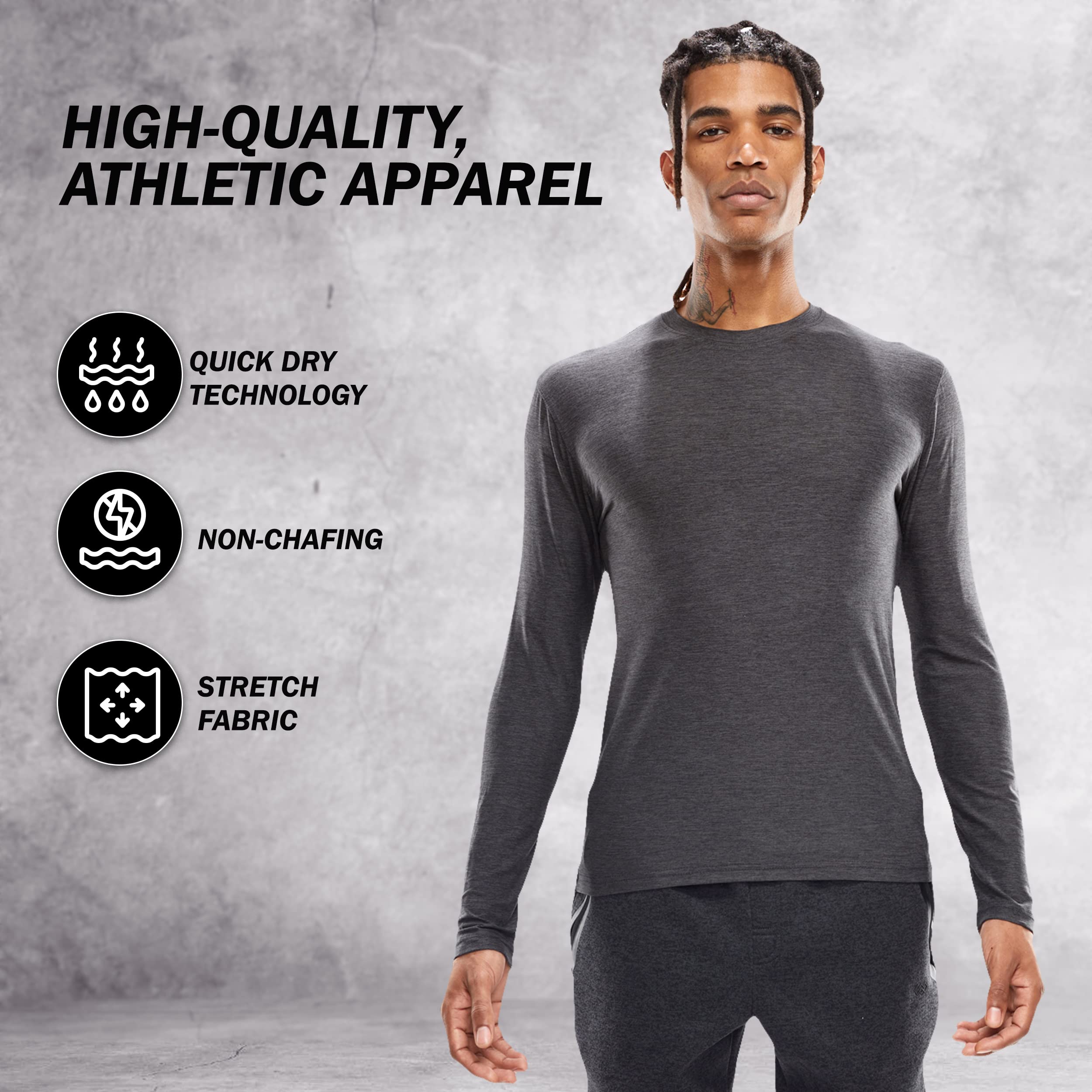Long Sleeve Dry Fit Shirts for Men – 3 Pack Tech Workout Moisture Wicking Shirt