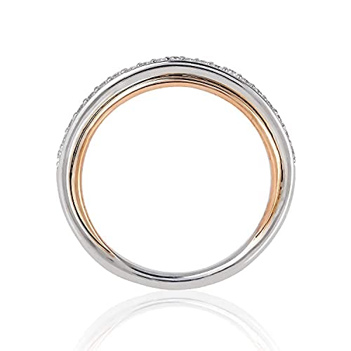 Jewelili Enchanted Disney Fine Jewelry 14K White Gold and Rose Gold 1/6 Cttw Diamond Belle Wedding Band Size 7