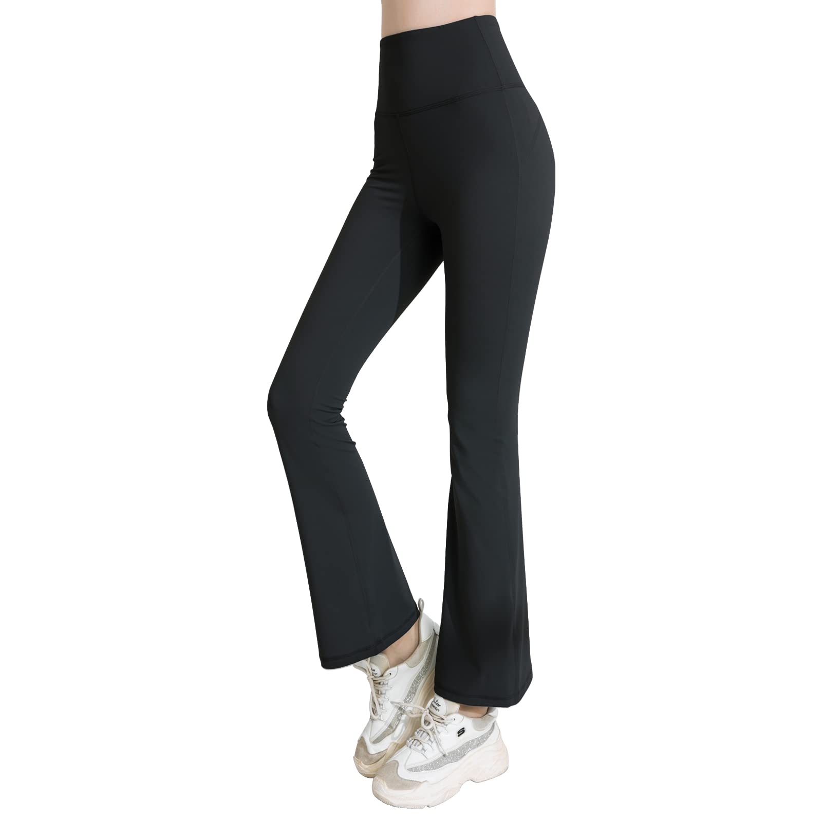 Kickticks Flare Yoga Pants with Pockets for Women Bootcut Leggings - High Waisted Bootleg Pants Tummy Control Compression XL Black