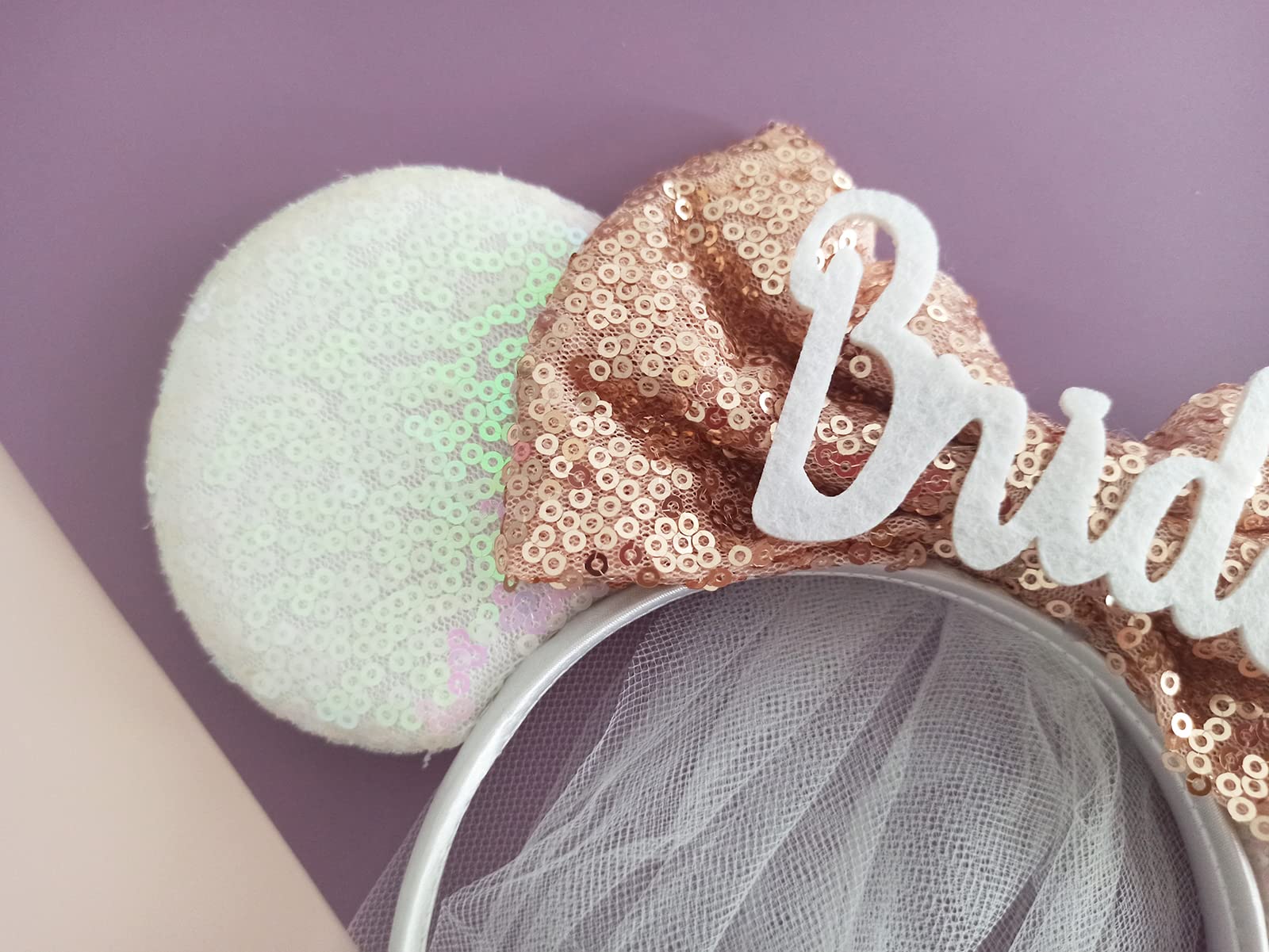 MapleLeaf Bride To Be Minnie Ears Headband, White Bridal Veil, Honeymoon Ears for Engagement Party or Bachelorette (White)