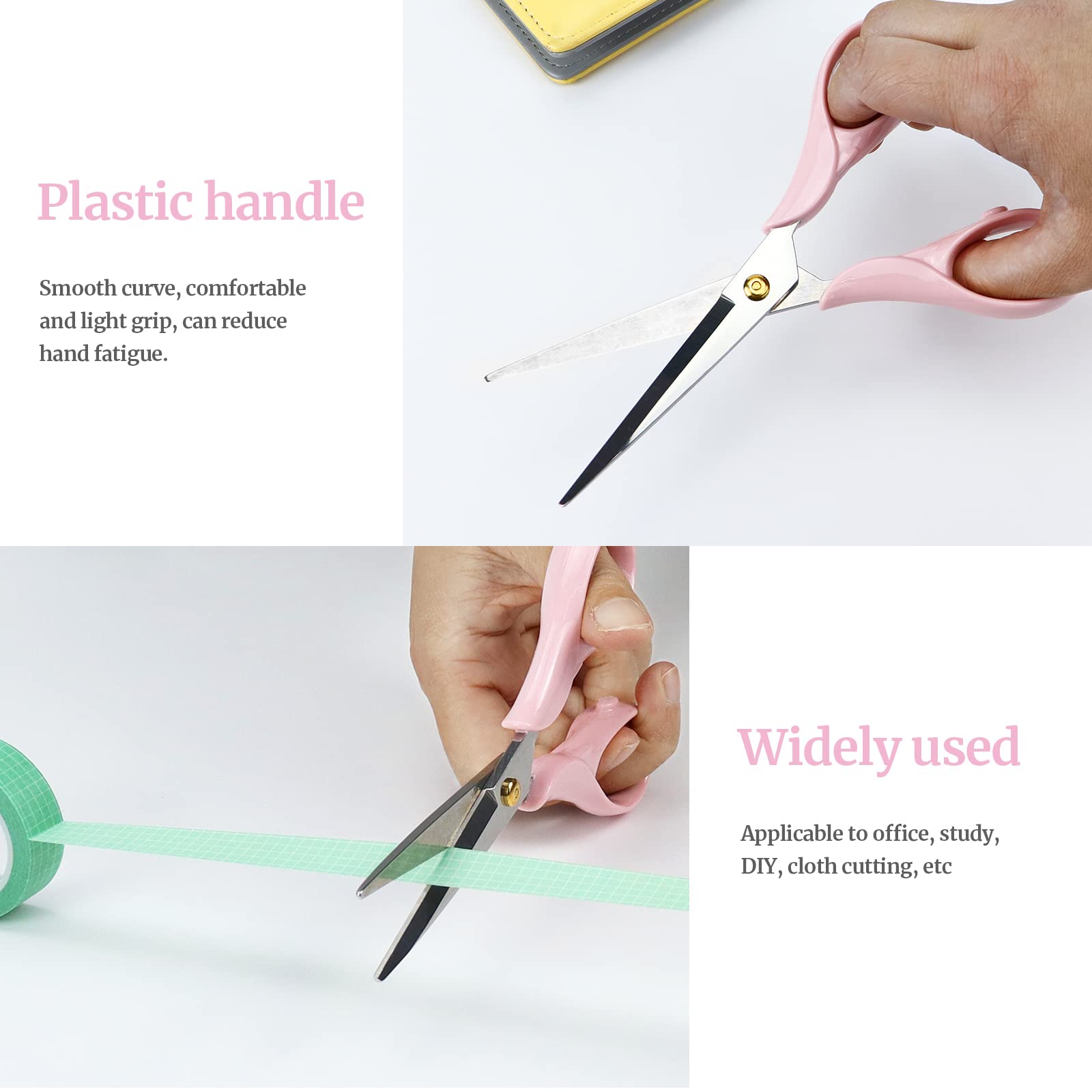 Koqye Multipurpose Stylish Pink Scissors, Stainless Steel Scissors with Acrylic Handle Stationery Paper Cutting Tool for Office, Home, School (Pink)