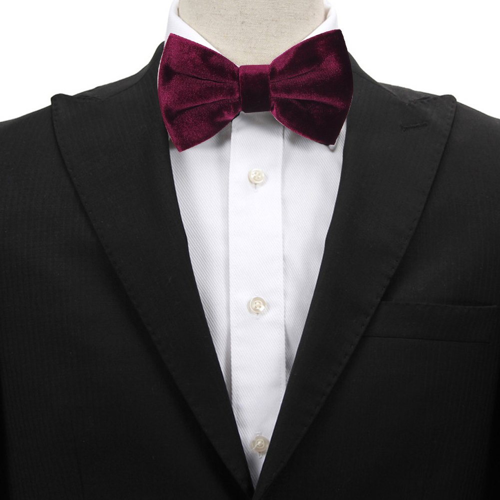 iHomor Men's Velvet Bow Tie Many Colors (vine red)