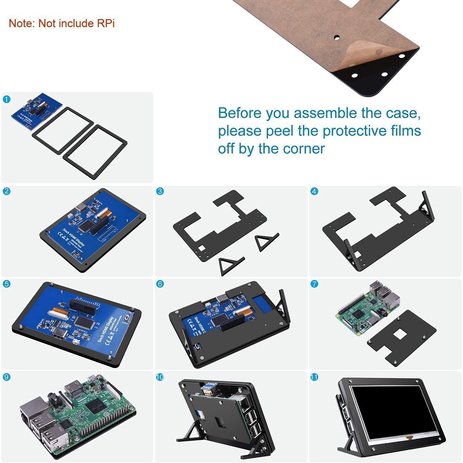 kuman 5 inch Resistive Touch Screen 800x480 HDMI TFT LCD Display for Raspberry Pi 3 2 Model B RPi 1 B B+ A A+