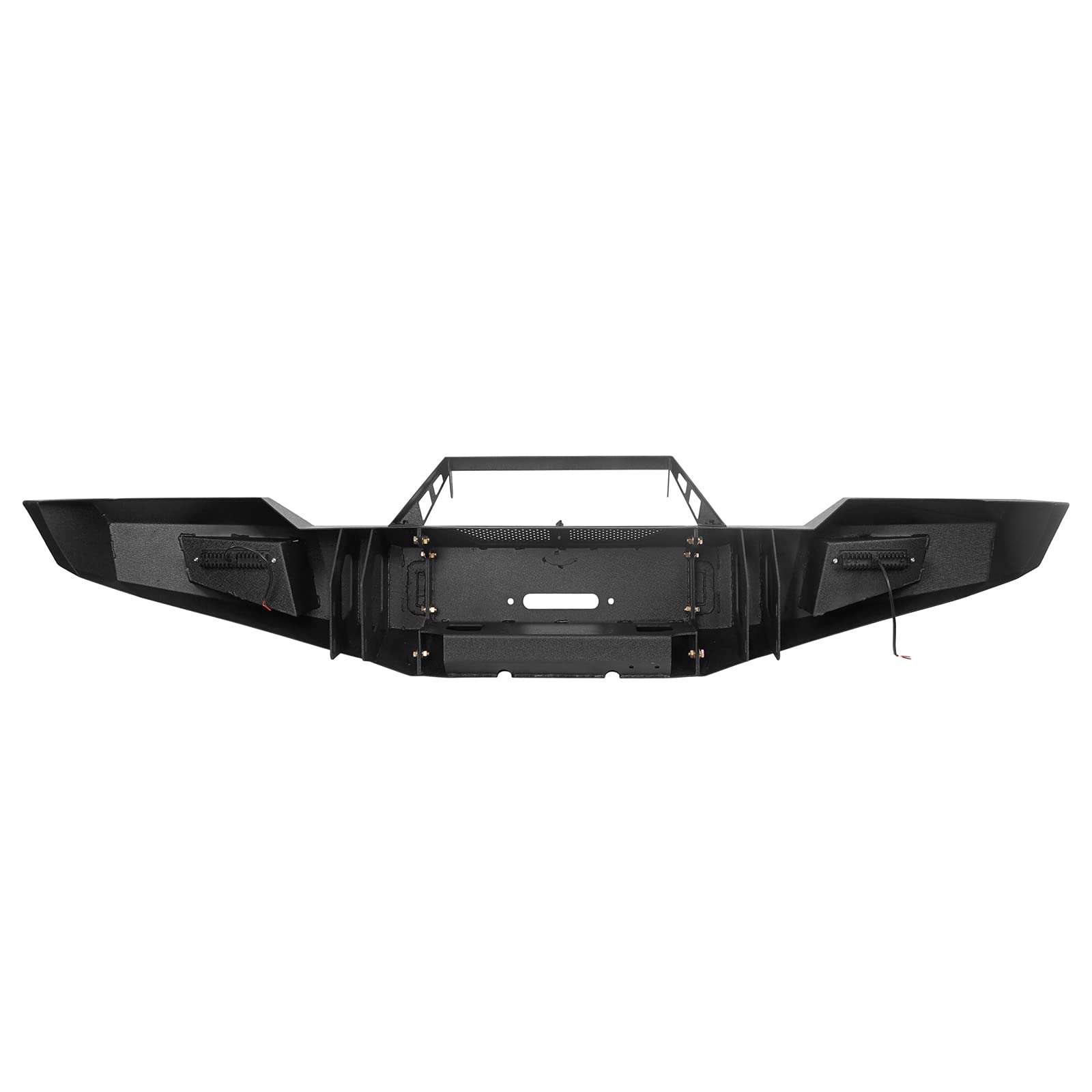 Hooke Road 03-05 Ram Full Width Front Bumper w/Winch Plate & LED Spotlights for 2003 2004 2005 Dodge Ram 2500 3500 Truck (Excluding Diesel Models), Solid Steel Offroad Bumper