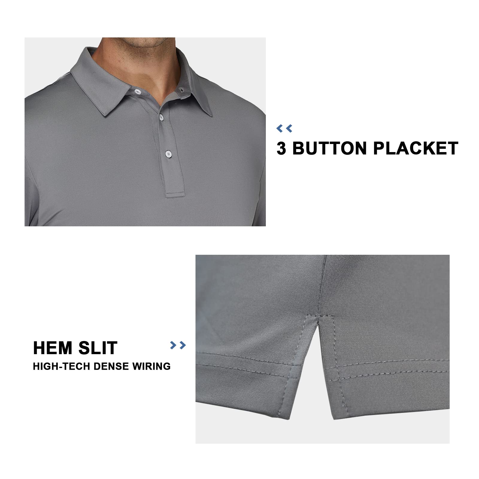 Long Sleeve Polo Shirts for Men Dry Fit Performance Mens Tactical Golf Polo Quick Dry Moisture Wicking 3 Button Closure Black XL