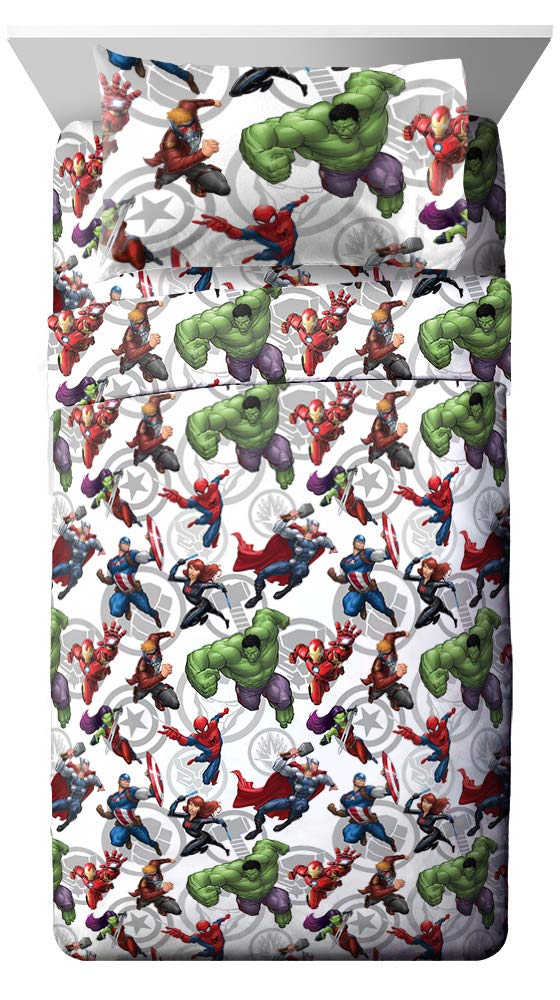 Jay Franco Marvel Avengers Marvel Team Twin Sheet Set - Super Soft and Cozy Kid’s Bedding - Fade Resistant Polyester Microfiber Sheets (Official Marvel Product)