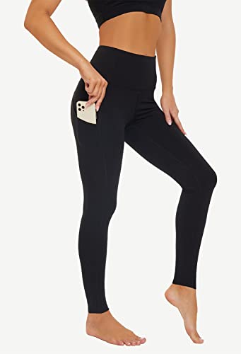 KYRIAD Full Length Seamless Athletic Running Workout Leggings for Women with 3 Pockets High Waisted Exercise Compression Yoga Pants Obsidian Black XS