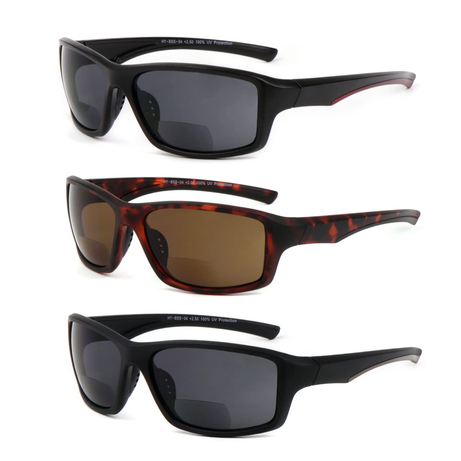 Hyyiyun Bifocal Sunglasses for Men and Women,3 Pack Outdoor Sports Sun Readers UV Protection 2.25 X
