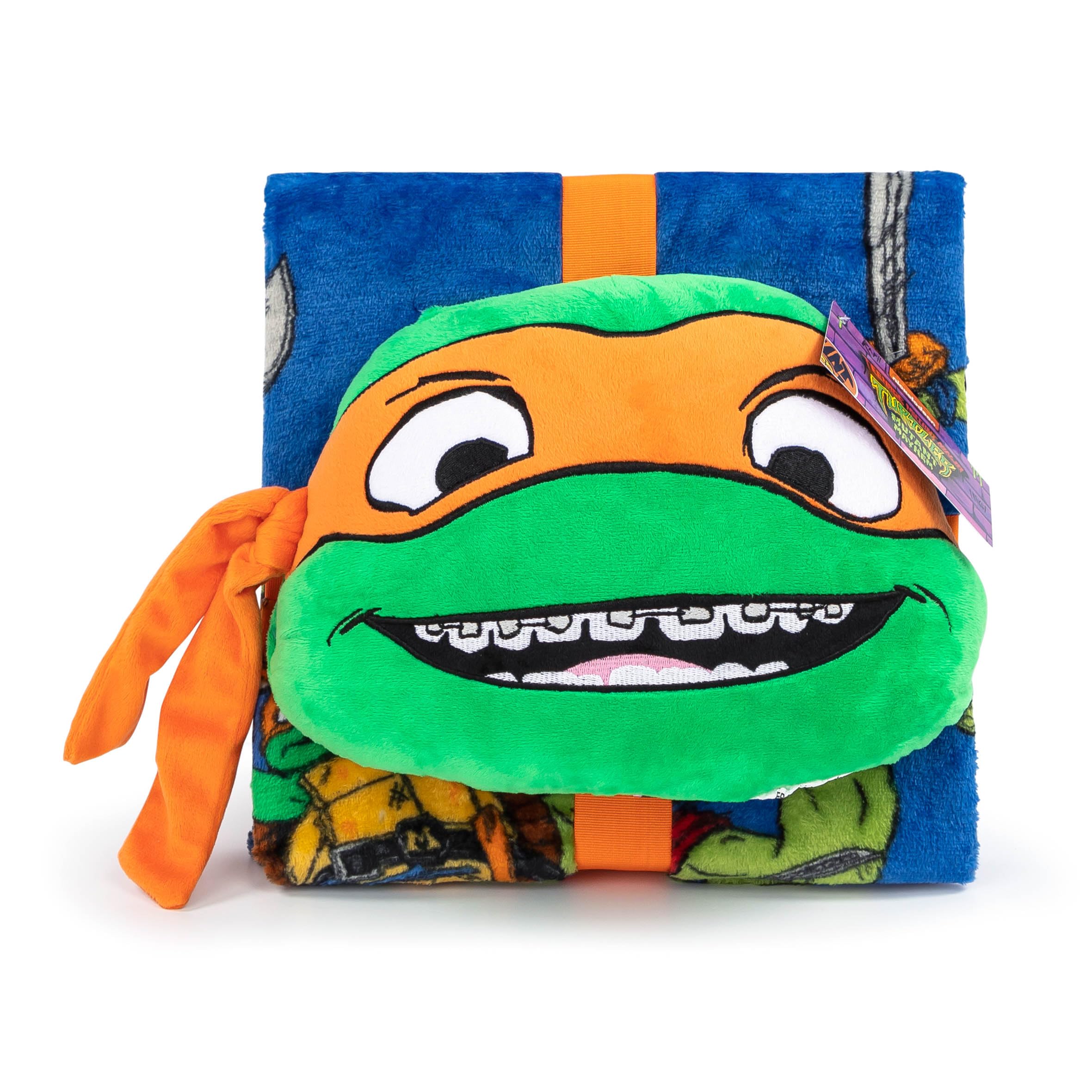 Jay Franco Nickelodeon Teenage Mutant Ninja Turtles Mutant Mayhem Michaelangelo Nogginz Set - 40 x 50 Inch Blanket & Plush Pillow Set, Kids Super Soft 2 Piece Set