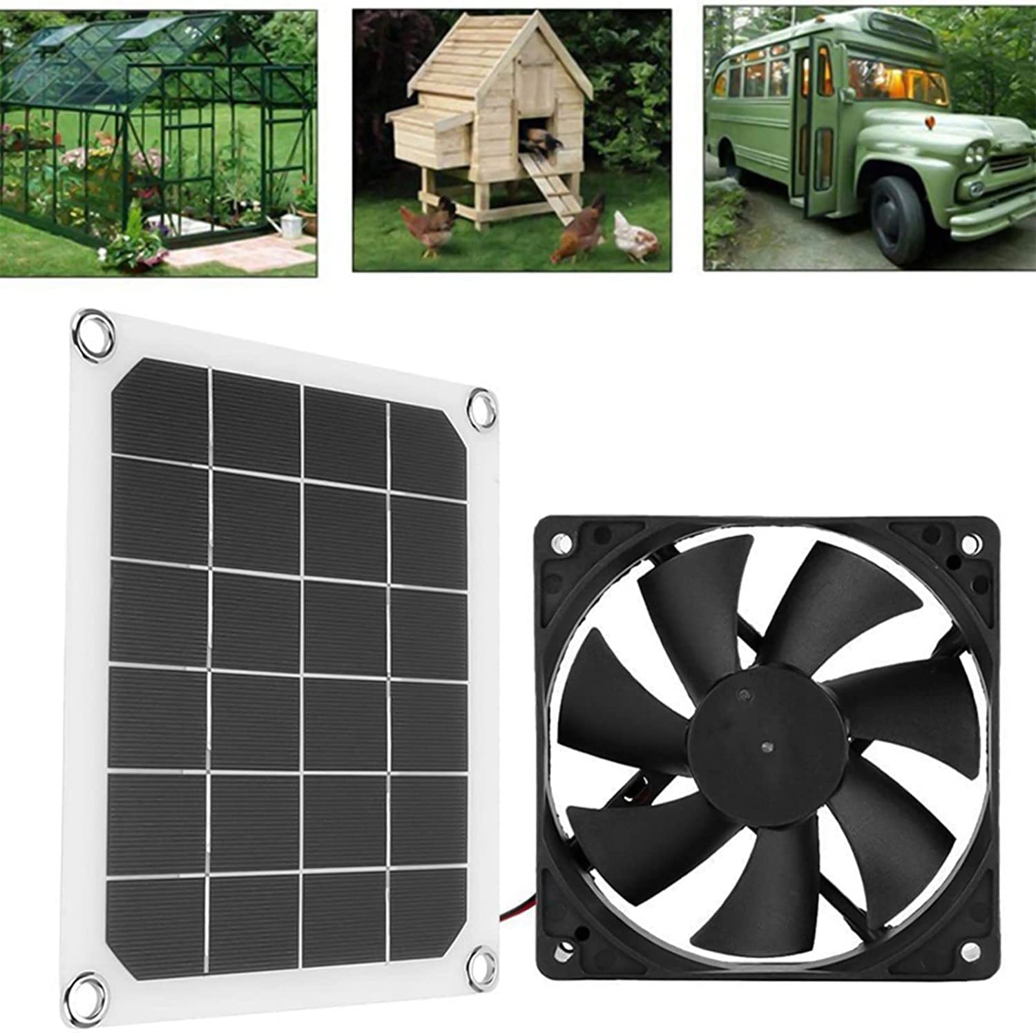 Multipurpose Solar Panel Fan Kit, 10W Solar Panel Powered Dual Fan, Waterproof Portable Outdoor Solar Exhaust Fan for Greenhouse, Dog House, Window Exhaust, RV