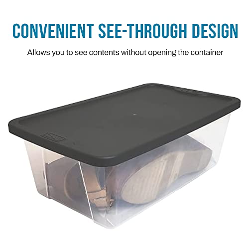 HOMZ 56 Quart Snaplock Clear Plastic Storage Tote Container Bin with Secure Lid and Handles for Home and Office Organization, 2 Pack