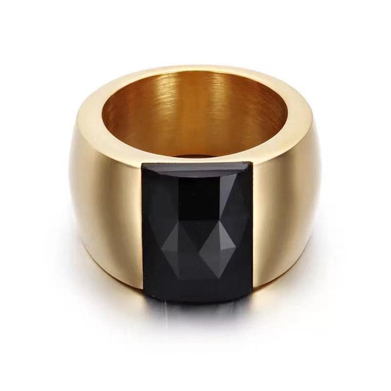 LAVIEST-Stainless Steel Ring Austrian Crystal White Blue Black Grey Stone Rings Female Titanium Gold Wedding Ring