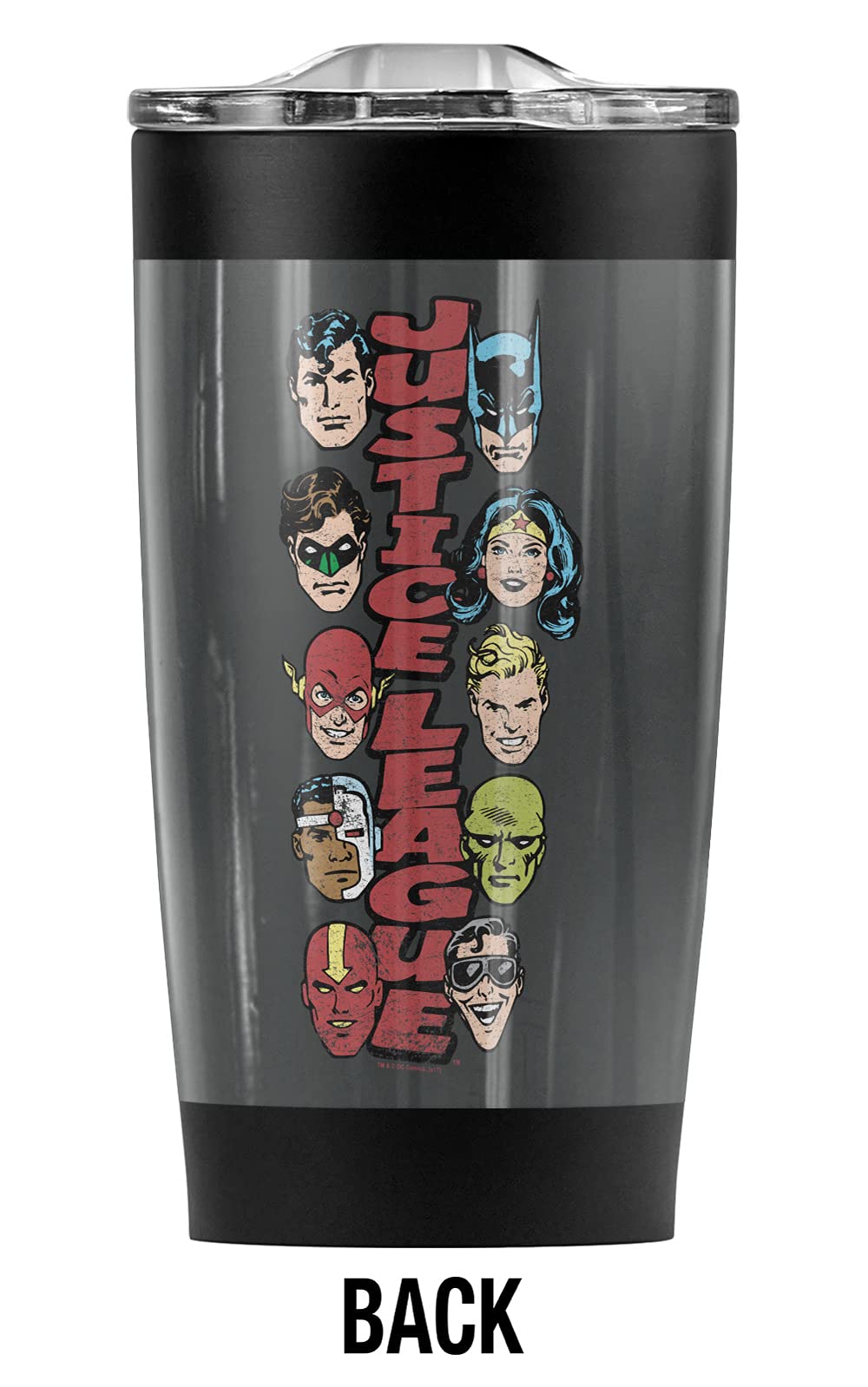 Logovision Justice League Stacked Justice Stainless Steel Tumbler 20 oz Coffee Travel Mug/Cup, Vacuum Insulated & Double Wall with Leakproof Sliding Lid | Great for Hot Drinks and Cold Beverages