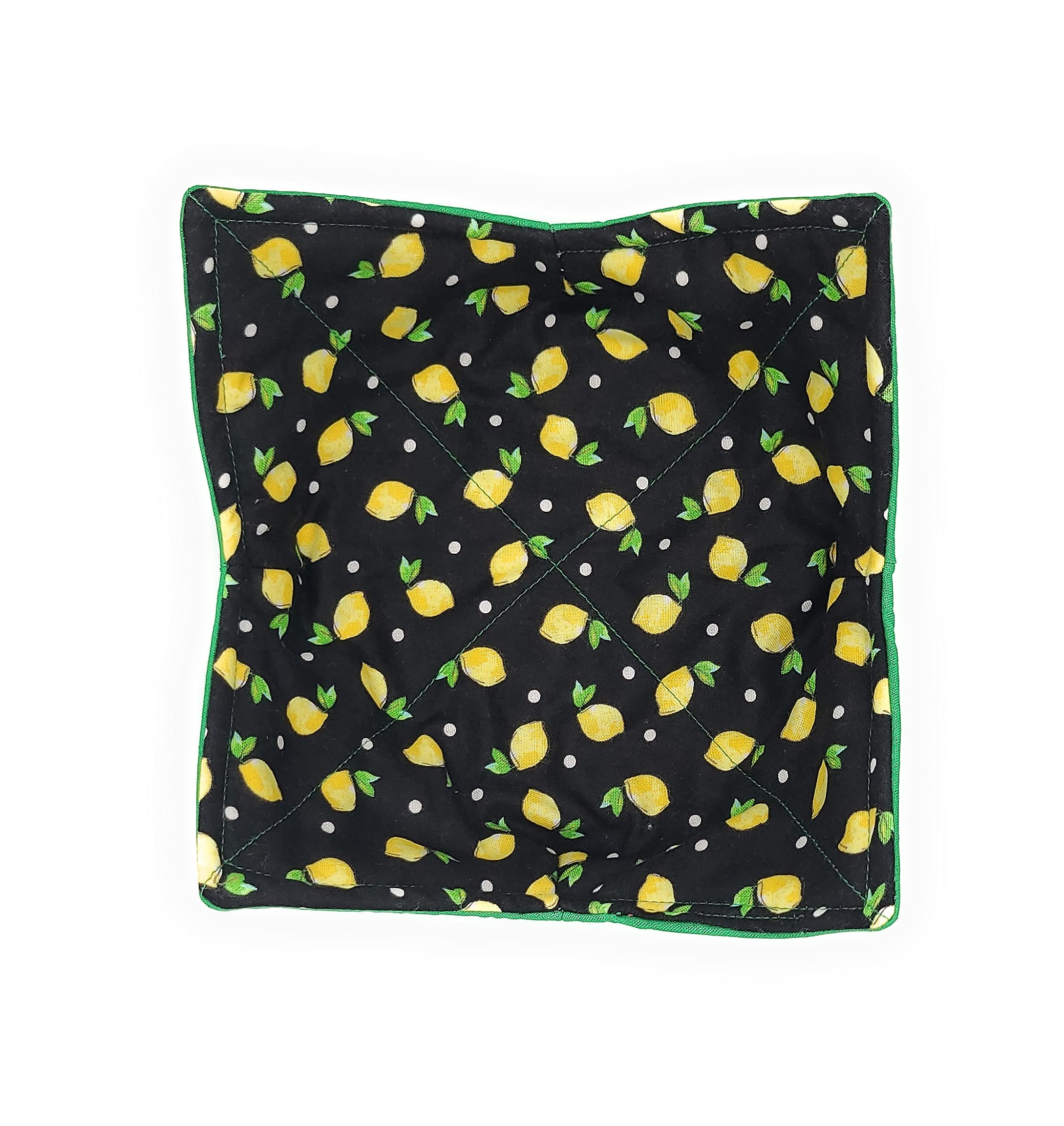 Lemon Polka Dot Microwave Bowl Cozy Vintage Inspired Reversible Microwaveable Potholder Retro Soup Buddy Kitchen Linens 50s Diner Handmade Housewarming Hostess Teacher Gifts Under 10