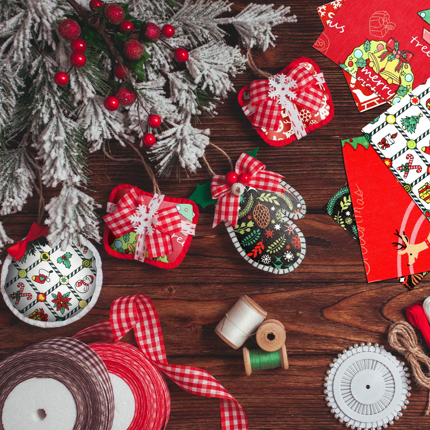 Irenare 50 Pieces Christmas Cotton Fabric Square Quilting Fabric Squares Bundle Sewing Quilting Craft 10 Different Christmas Patterns Patchwork for DIY Christmas Sewing (5 x 5 Inch)