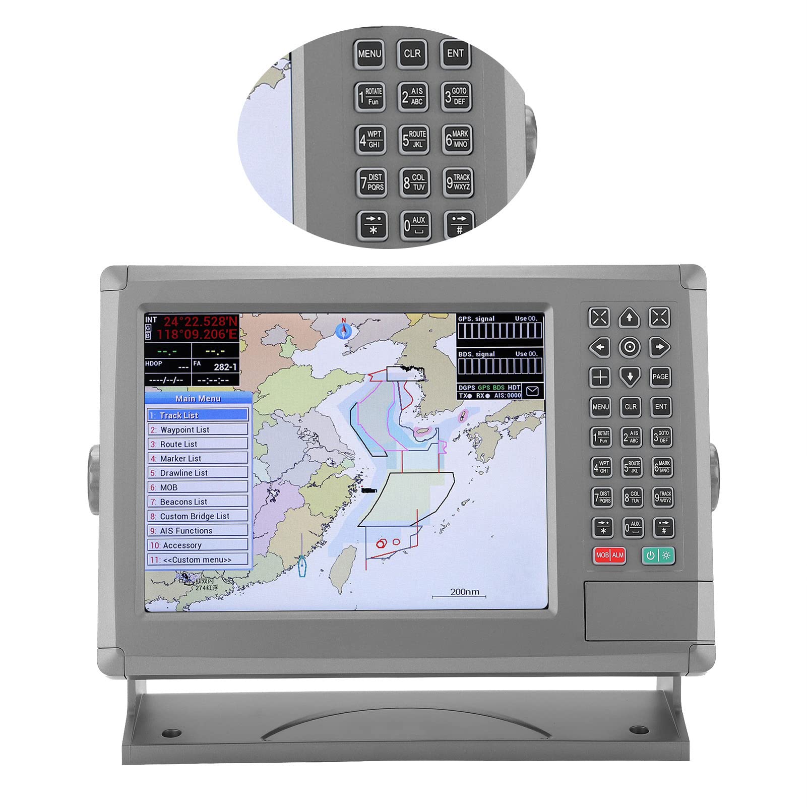 Marine Navigator,10.4in Marine Navigator Color LCD Display Voice Broadcast Alarm Built?in Global Charts for Boat DC12V?36V