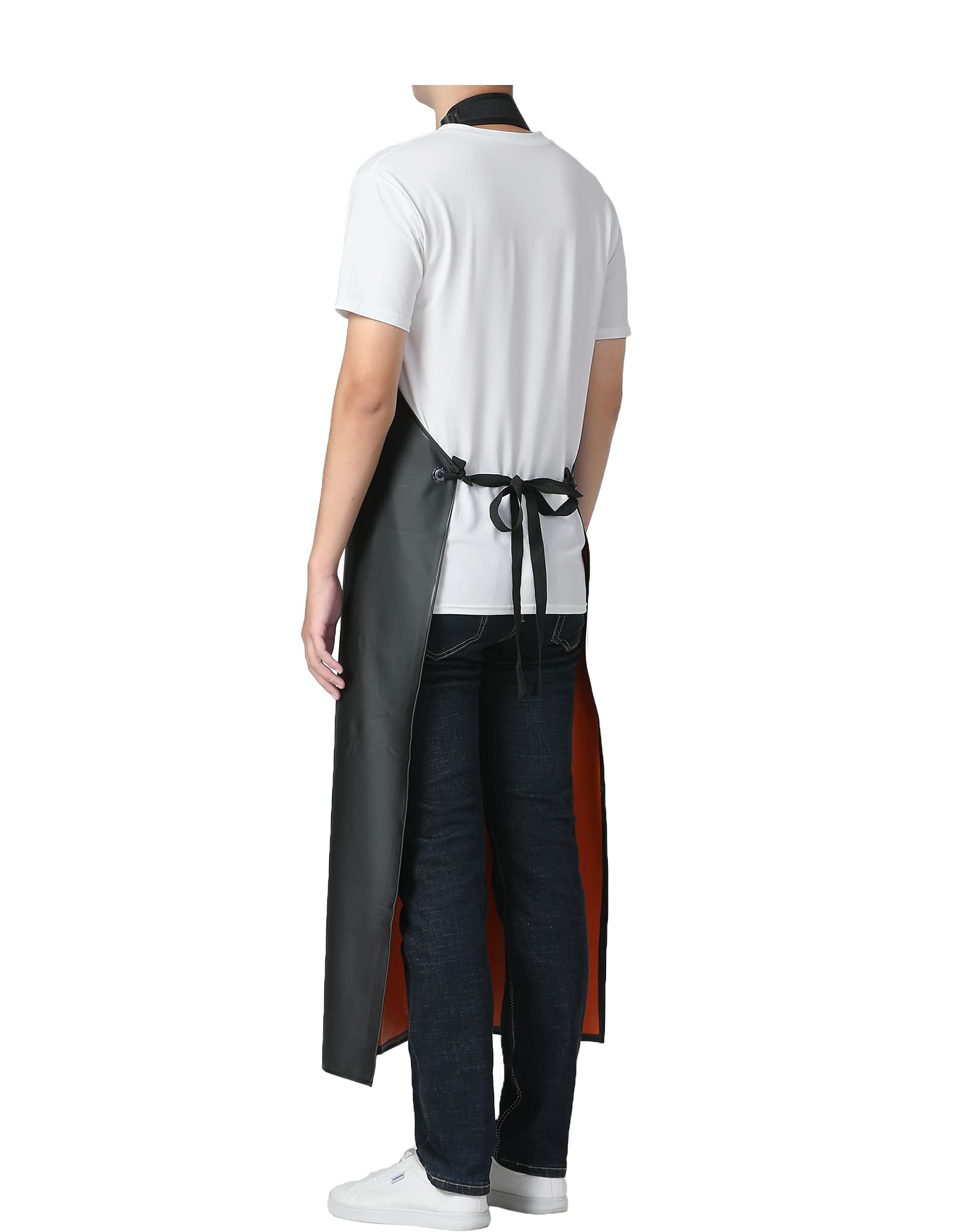 Jaspfct Waterproof Rubber Vinyl Apron,43''Waterproof Apron Dishwashing/Kitchen Cooking,Best for DishWasher, Cleaning, Butcher MD006-Blackred