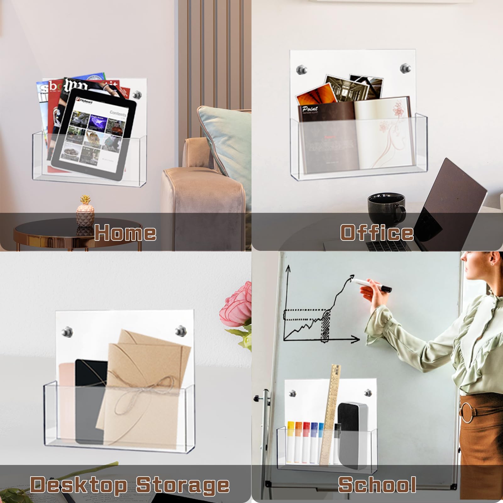 HZE Clear Acrylic Wall File Organizer, 2 Pack Large Office Wall Organizer with Premium, Space Saving Mail Holder for Wall for File Folders, School Mailbox, Home/Office Papers (12.99''Lx 11.8''W)
