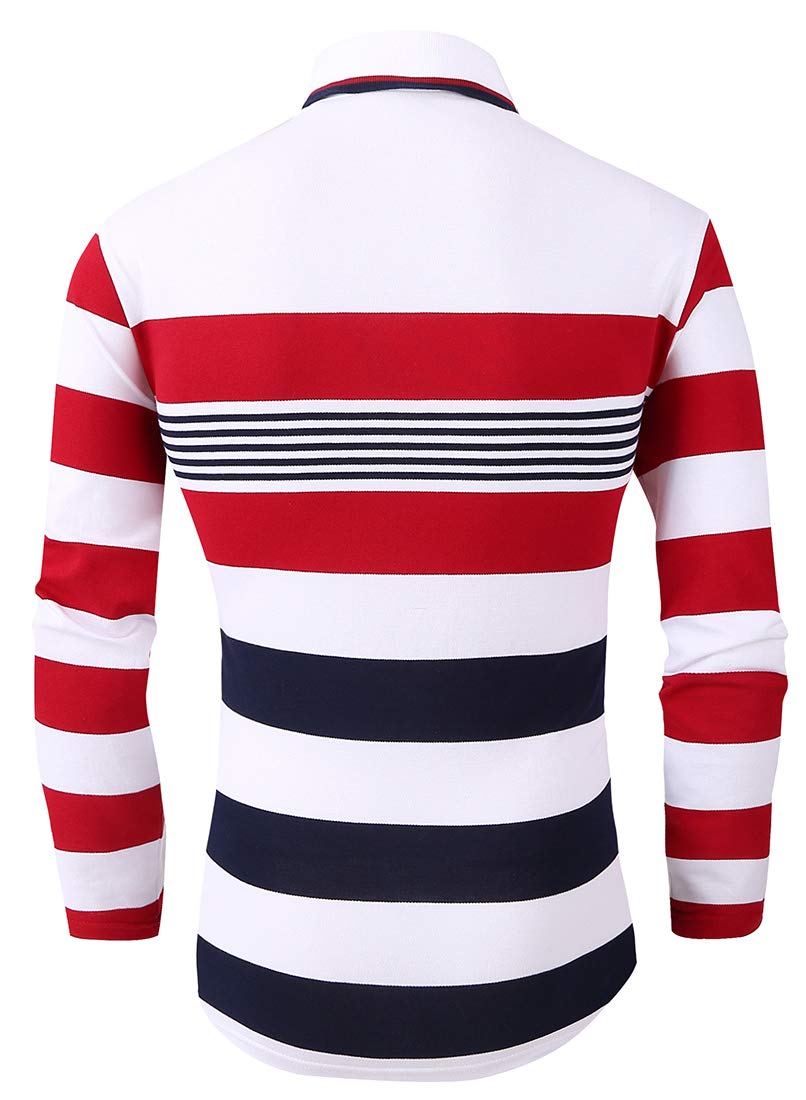Men Polo Shirts Long Sleeve - Striped Golf Polo Shrts Dress Tshirts Top Slim Fit Stylish Blue and White Size M
