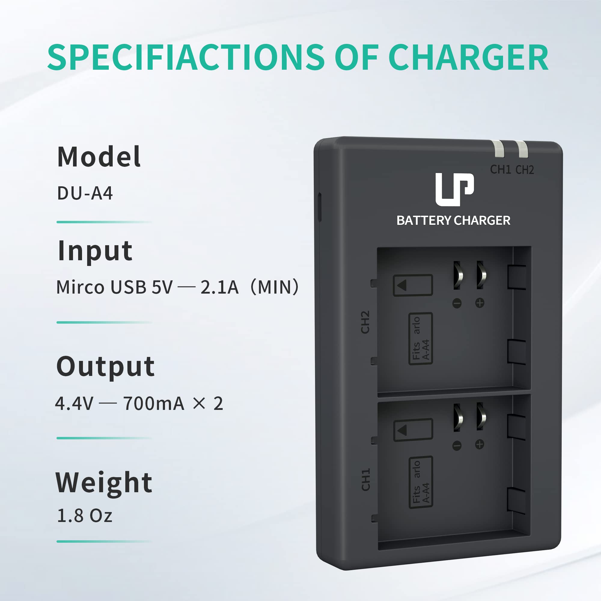 LP 2-Pack Rechargeable Batteries with Dual Battery Charger for Arlo Pro 3, Arlo Ultra/Ultra 2 Camera VMC4040P VMC5040 3.85V 5400mAh A4a Battery Charger Pack (NOT for Arlo Pro 3 Floodlight Camera)
