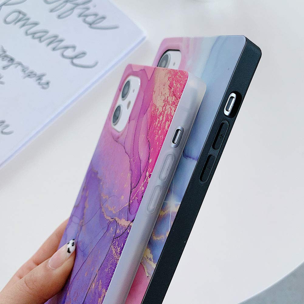 KERZZIL Square Marble Compatible with iPhone 11 Case,Slim Elegant Matte Soft TPU Silicone Gel Shockproof Protective and Durable Cases Cover for Apple iPhone 11 6.1-inch(Purple)