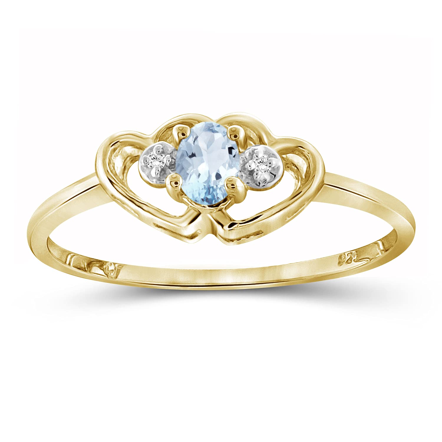 JEWELEXCESS Aquamarine March Birthstone Jewelry – 0.14 Carat Aquamarine 14K Gold Over Silver Ring Jewelry Gemstone Rings with Hypoallergenic 14K Gold Over Silver Band
