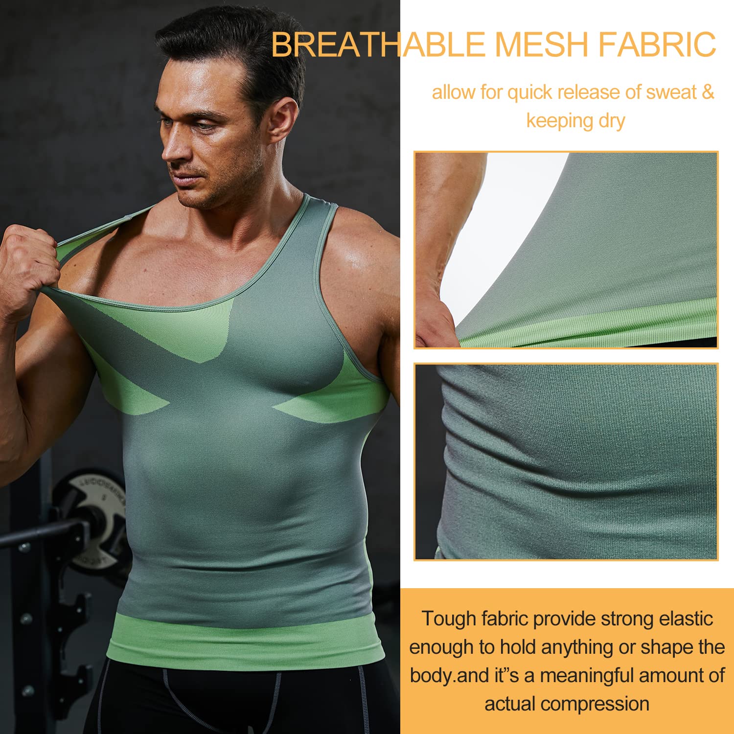 Mens Compression Shirt Undershirt Square Cut Muscle Tank Top Workout Vest Abs Abdomen Slim Sleeveless A-Shirt G-Unit G-Shirt Grey