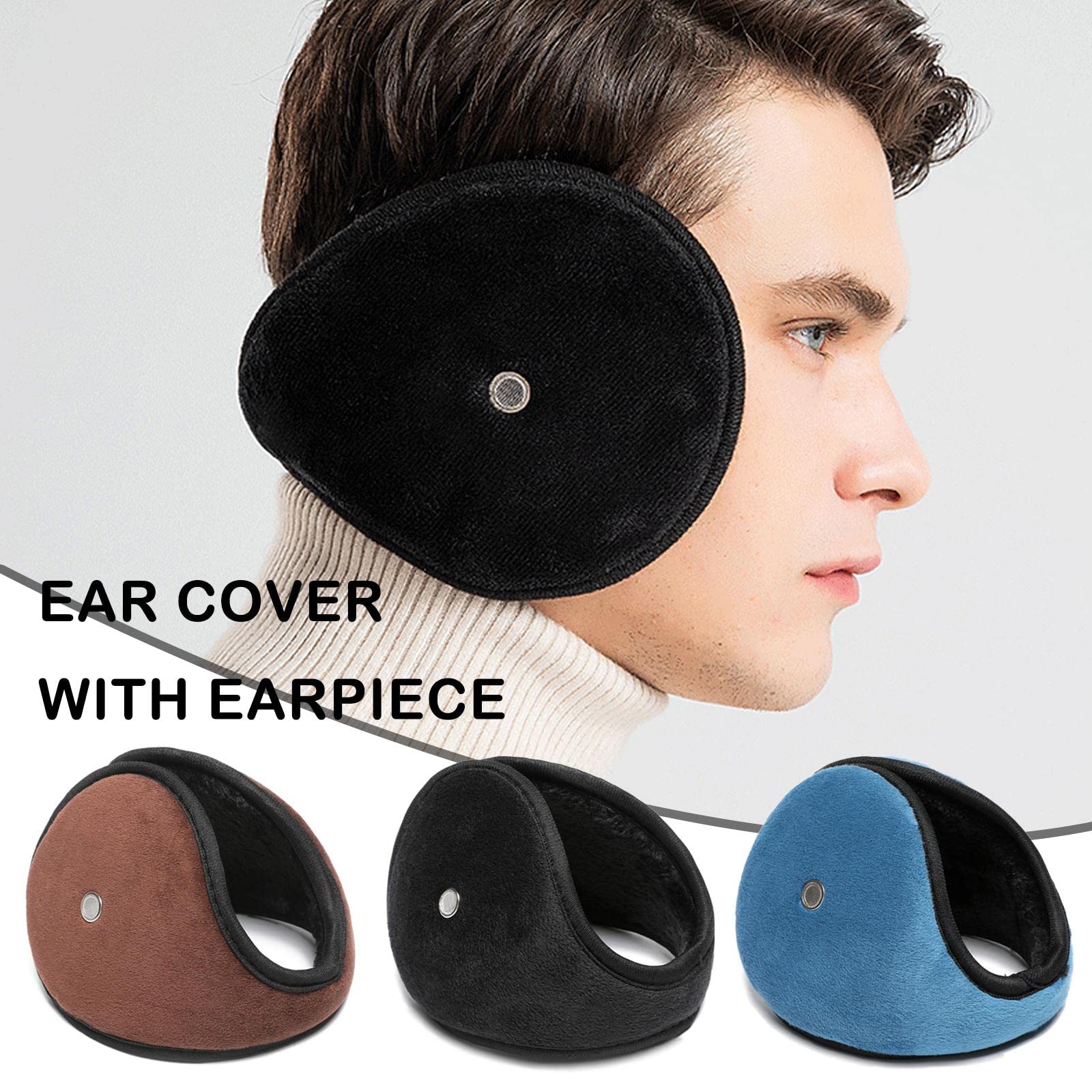 Men Winter Earmuffs with Earphone Cover Built-in Receiver EarMuffs Headphones Thicken Soft Plush Warm Earmuff Warmer