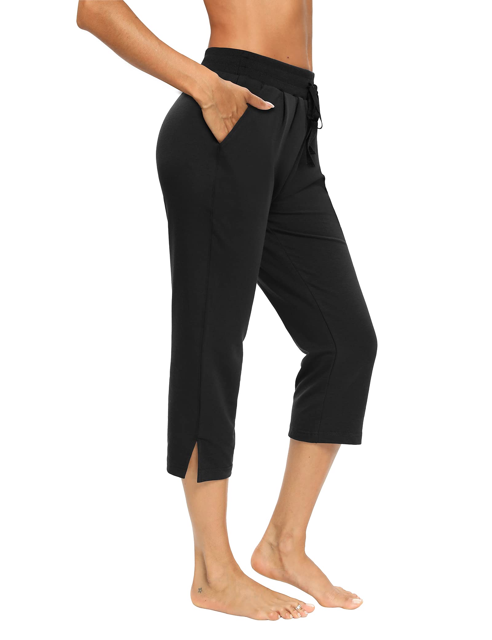LEXISLOVE Capris for Women Casual Summer Wide Leg Crop Pants Loose Comfy Drawstring Yoga Jogger Capri Pants with Pockets Black XL