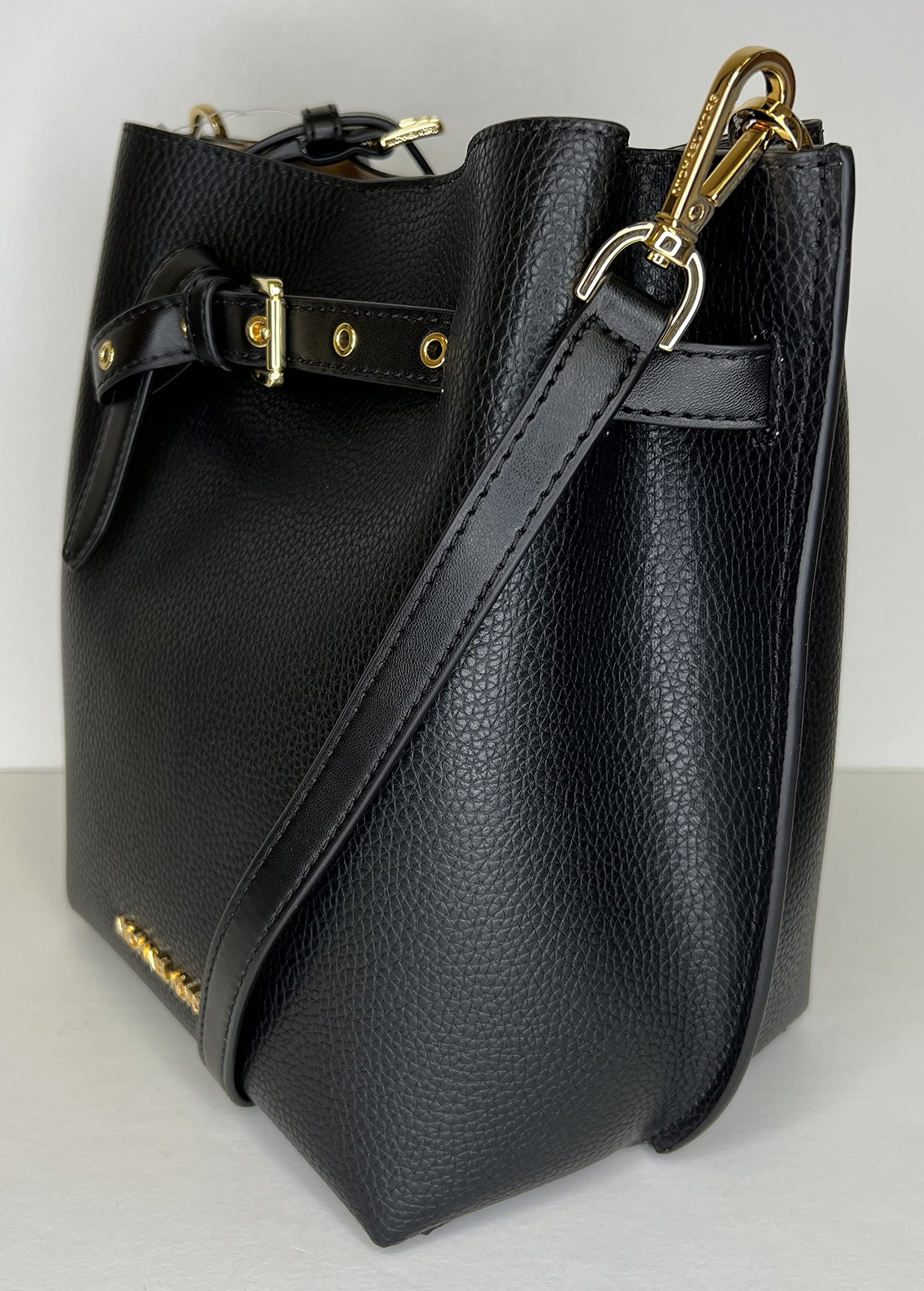 Michael Kors MICHAEL Michael Kors Emilia SM Bucket Bag Messenger Crossbody bundled with SM Zip Card Case Purse Hook (Black)