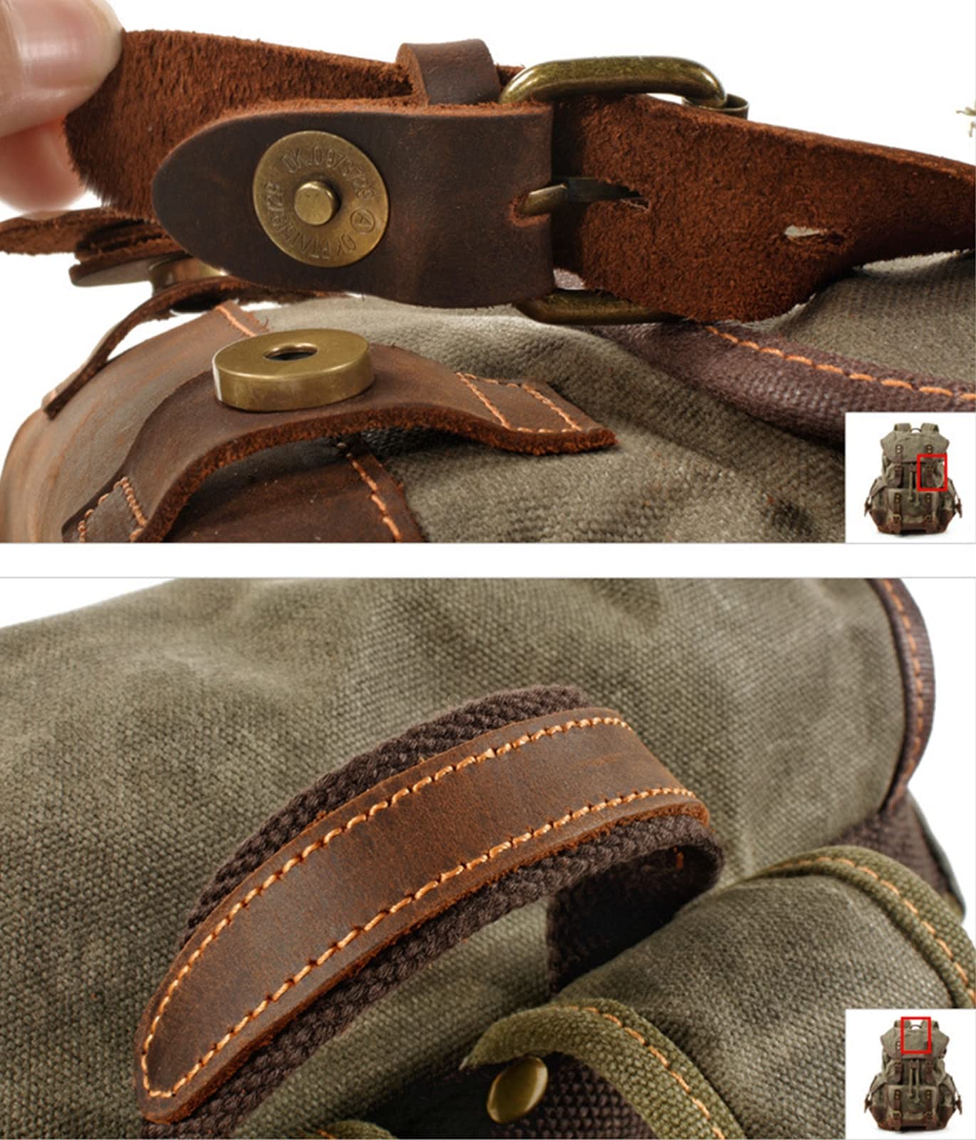 liuwei Vintage Travel Backpack for Men, Genuine Leather-Waxed Canvas Hiking Rucksack,Large capacity Waterproof Daypacks,Gray