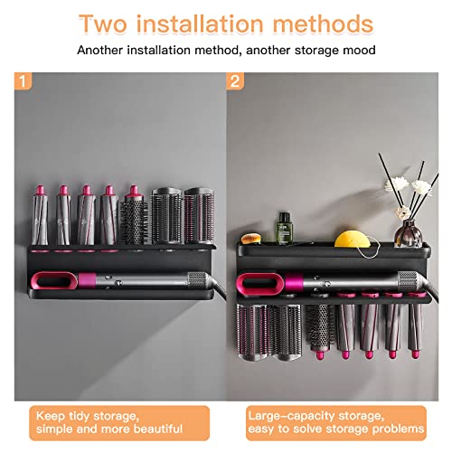 Yimerlen Airwrap Storage Holder Compatible with Dyson Airwrap Curling Iron Wall Mount Storage Rack Holder for Bathroom Attachments Organizer (Black, with Shampoo Comb)