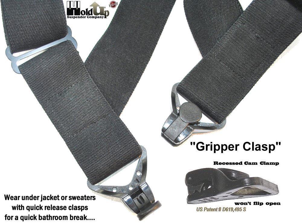 Hold-Up Hip-clip Style Suspenders for Men 1 1/2" Wide (Black/Plastic Clip)