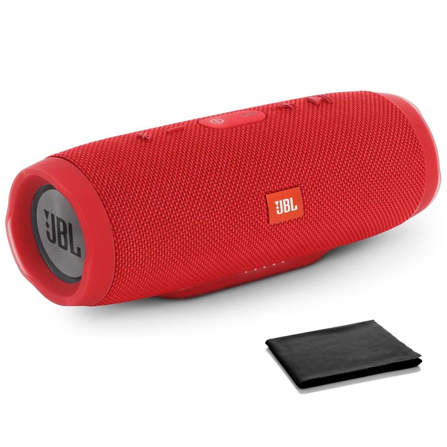 JBL Charge 3 Waterproof Portable Bluetooth Speaker, includes Microfiber Cleaning Cloth - Red