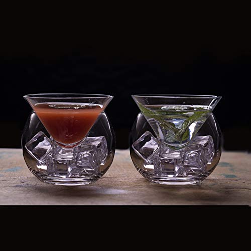 LEMONSODA Stemless Martini Glasses with Chiller Set of 2 - Elegant Cocktail Glass Set with Server Bowl - Beautiful Bar Martini Gift Set for Margarita, Manhattan Cocktails | SC2025