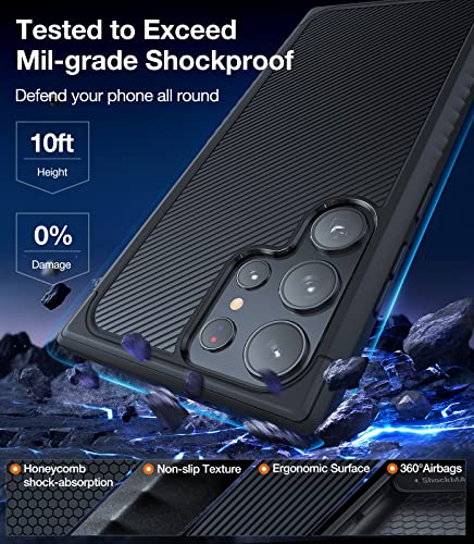 TORRAS Samsung Galaxy S23 Ultra Non-Slip Grip Case - Military Grade, Slim, Shockproof, Anti-Fingerprint, Matte Black