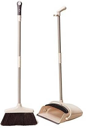 Krupasadhya Dustpan with Broom with Stainless Long Handle Set Stand Up Combo, Remove Hair with Built-in Wisp Scraper - Kitchen, Outdoor, Hardwood Floor, Garage & Tiles Upright Cleaning Supplies