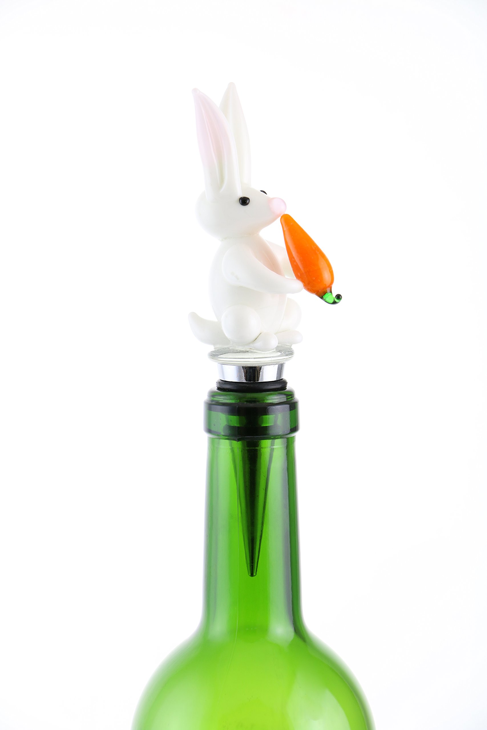 Murano Glass White Rabbit and Gift Box Wine Bottle Stopper