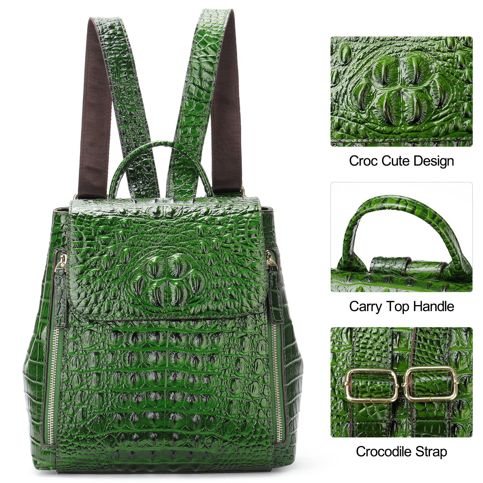 NIUCUNZH Cute Mini Backpack Purse For Women, Crocodile Small Backpack Fashion Casual Leather Back Pack Purses Green