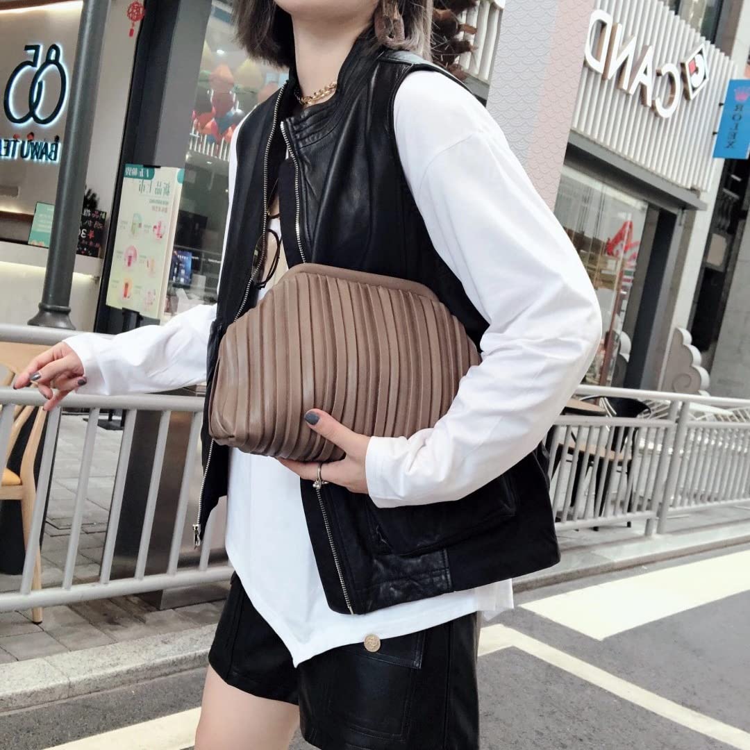 NIUEIMEE ZHOU Ruched Dumpling Bag for Women PU Leather Cloud Handbag Clutch Purse Retro Shoulder Crossbody Bags