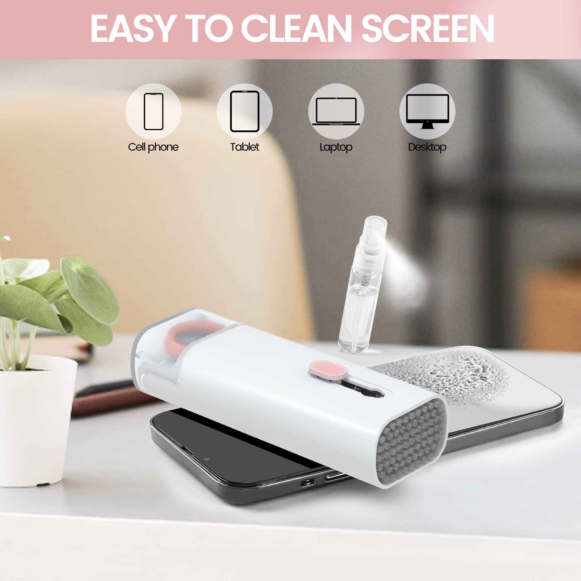 Laptop Screen Keyboard Earbud Cleaner Kit,Electronics Cleaning Tool for MacBook iPad iPhone Pro Cell Phone,airpod Cleaner kit,Computer Cleaning Tool Kit(Pink)