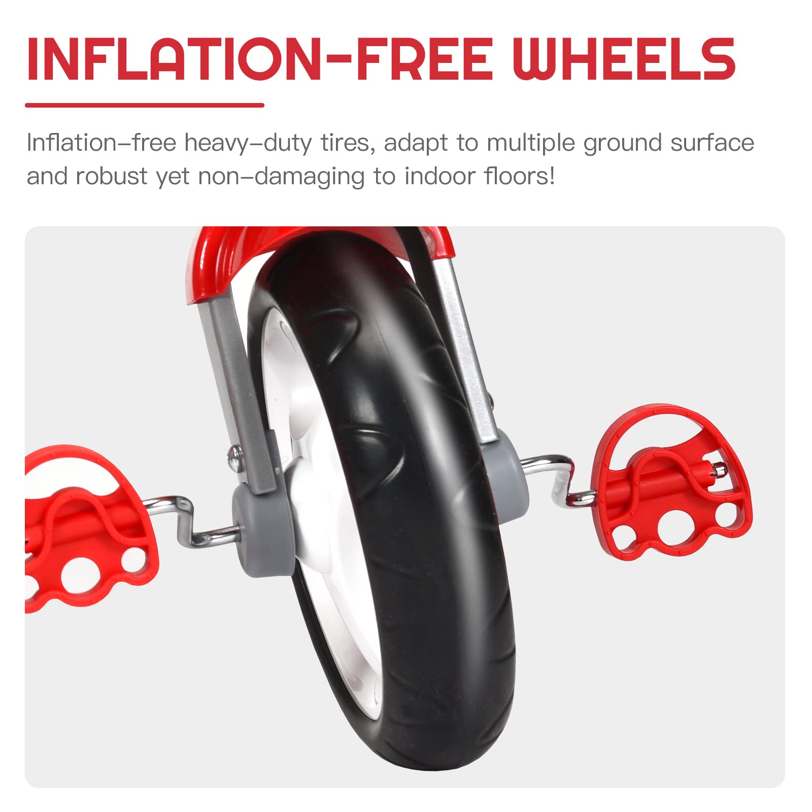 INFANS Kids Tricycle Rider with Adjustable Seat, Storage Basket, Premium Quiet Wheels, Non-Slip Handle (Red)