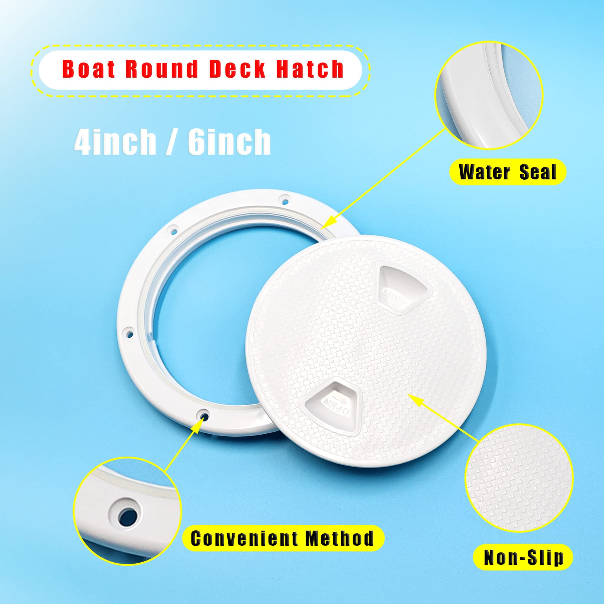 NC Marine 6'' Deck Hatch Lid ,Boat Deck Plate Screw Out Plastic Round Inspection Port,White
