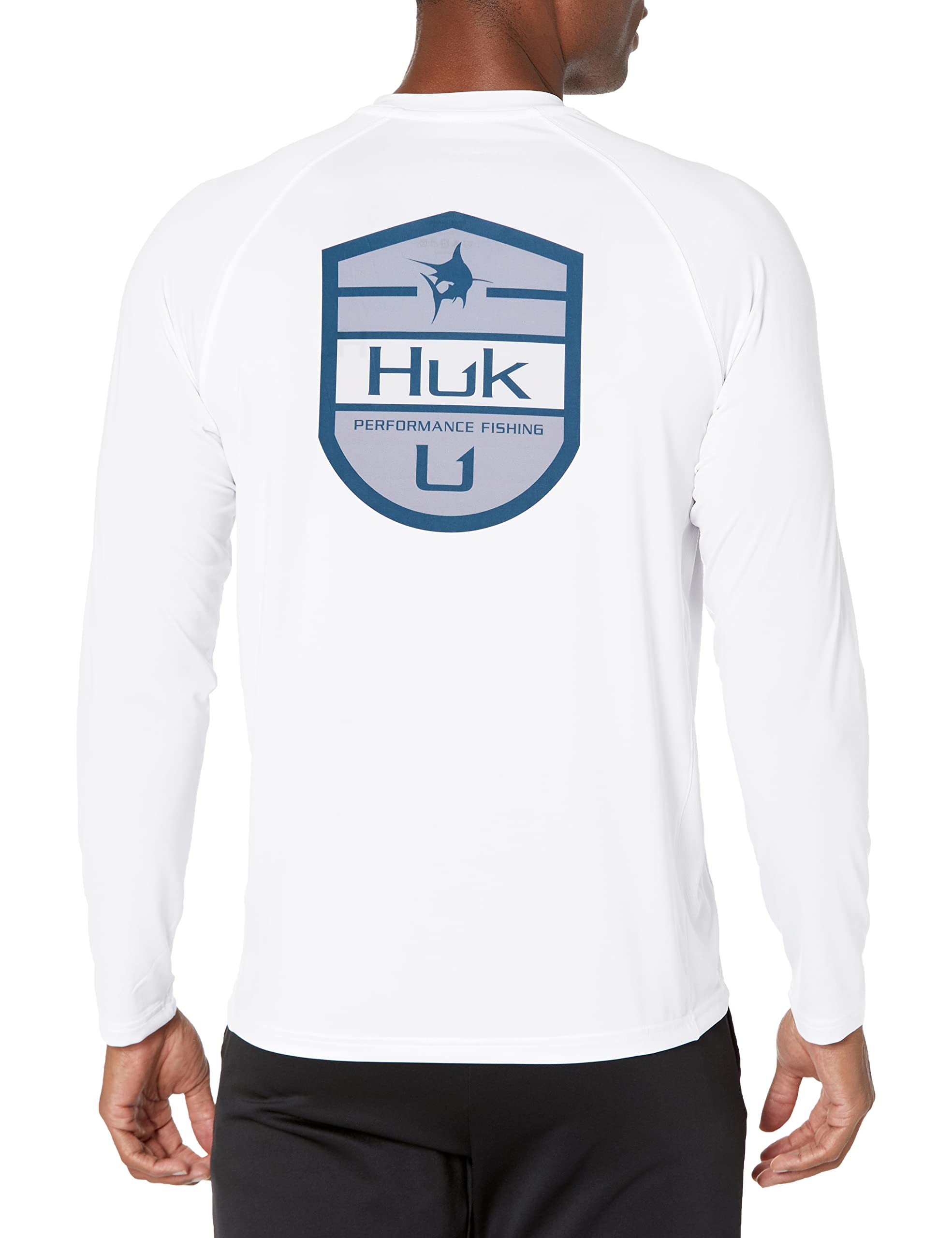 HUK Men's Pursuit Long Sleeve Sun Protecting Fishing Shirt, Shield-White, Medium