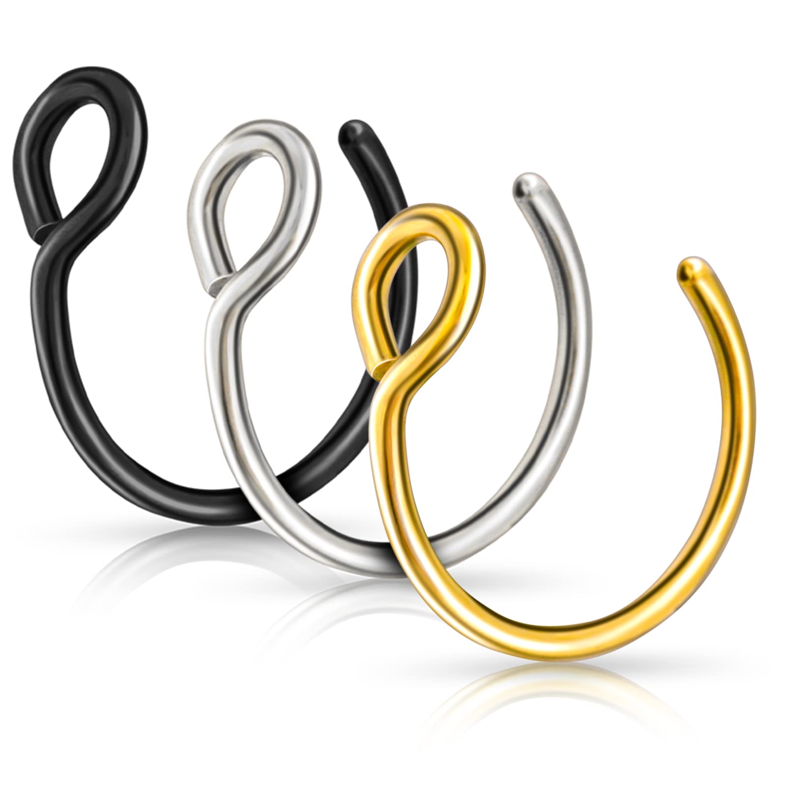 Lusofie 9Pcs Fake Nose Rings,Fake Nose Ring Hoop Stainless Steel Nose Hoop for Faux Lip Septum Nose Ring Set