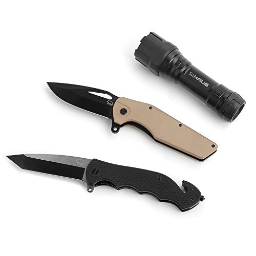 PDTXCLS Aeiniwer HAUS Folding Knife and Flashlight 3-Pc Set